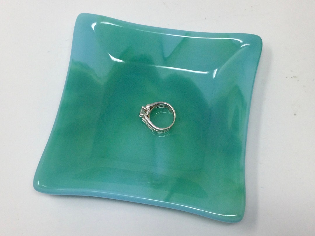 Blue Green Art Glass Ring Dish, Fused Glass Dish, Decorative Glass Tray ...