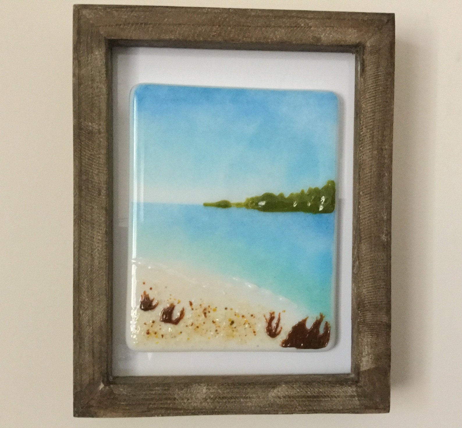 Fused Glass Seascape, Beach Frit Glass Painting, Seaside Framed Wall ...