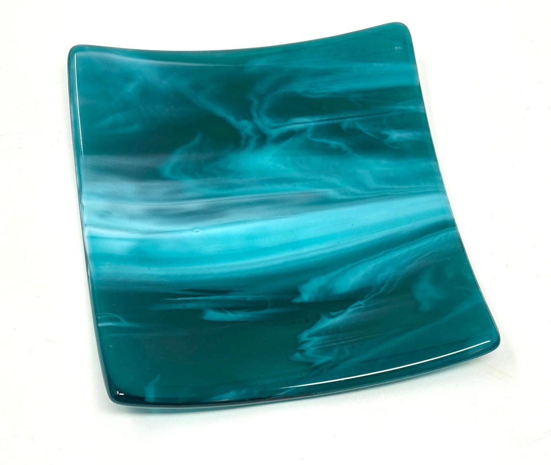Turquoise Teal Art Glass Plate, Fused Glass Dish, Decorative Serving ...