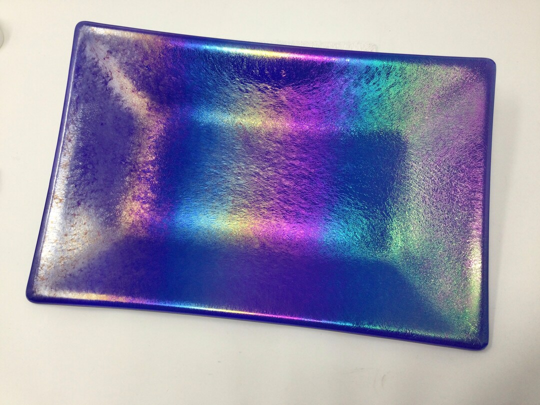 Iridescent Fused Glass Tray Iridized Blue Purple Silver - Etsy
