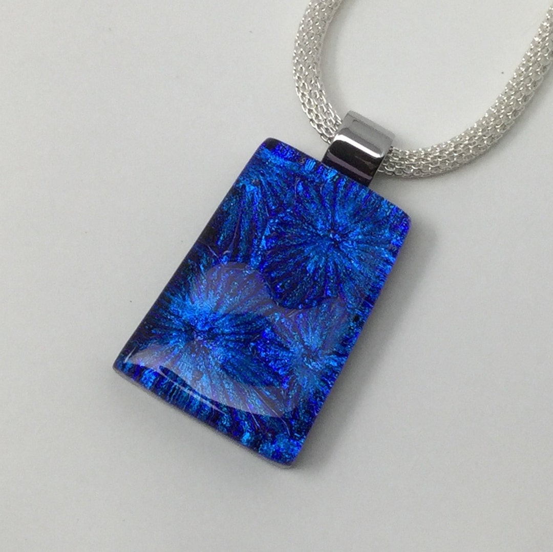 Cobalt Blue Starburst Necklace, Indigo Dichroic Glass Pendant, Fused ...