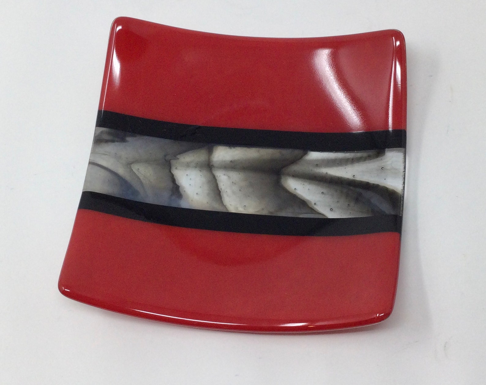 Red Black Fused Glass Plate, Red Art Glass Serving Dish - Etsy