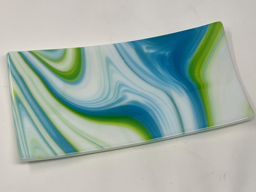 Blue Green Art Glass Tray, Fused Glass Tray, Glass Serving Dish - Etsy