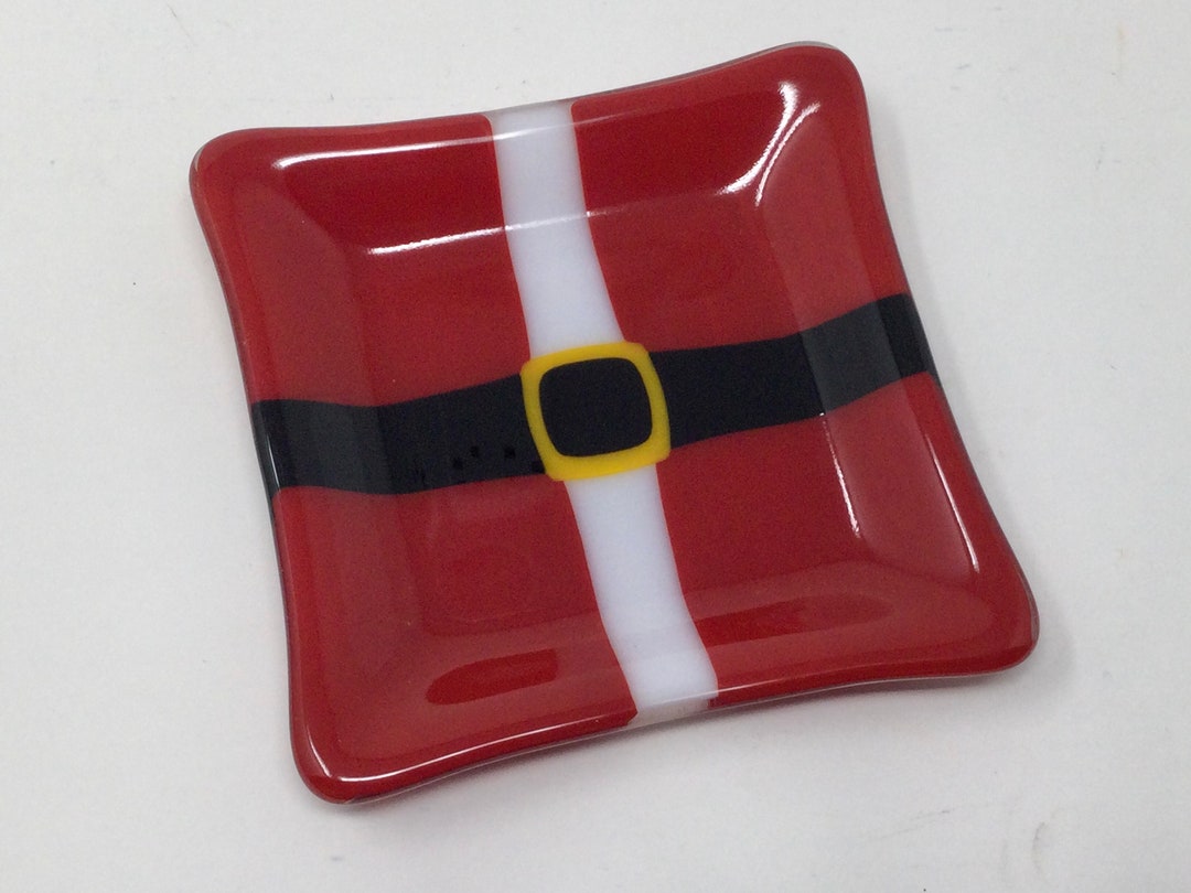 Fused Glass Santa Suit Dish, Santa Claus Holiday Dish, Art Glass ...