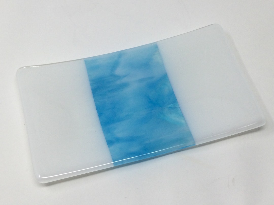 Blue Streaky Art Glass Dish, Fused Glass Tray, Decorative Serving Tray ...