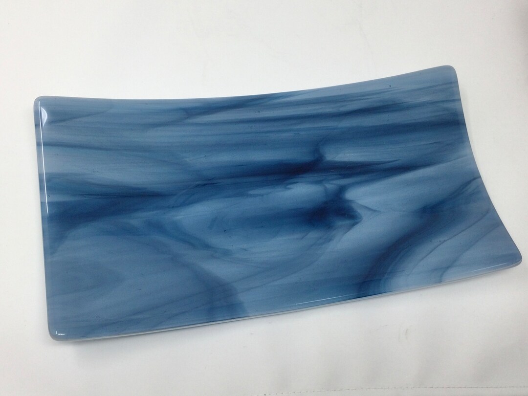 Fused Glass Tray, Blue Streaky Art Glass Dish, Decorative Serving Tray ...