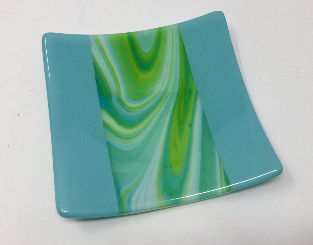 Blue Green Fused Glass Plate, Art Glass Dish, Decorative Serving Plate ...