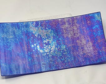 Iridescent Fused Glass Tray, Iridized Blue Gold Purple Decorative Art ...
