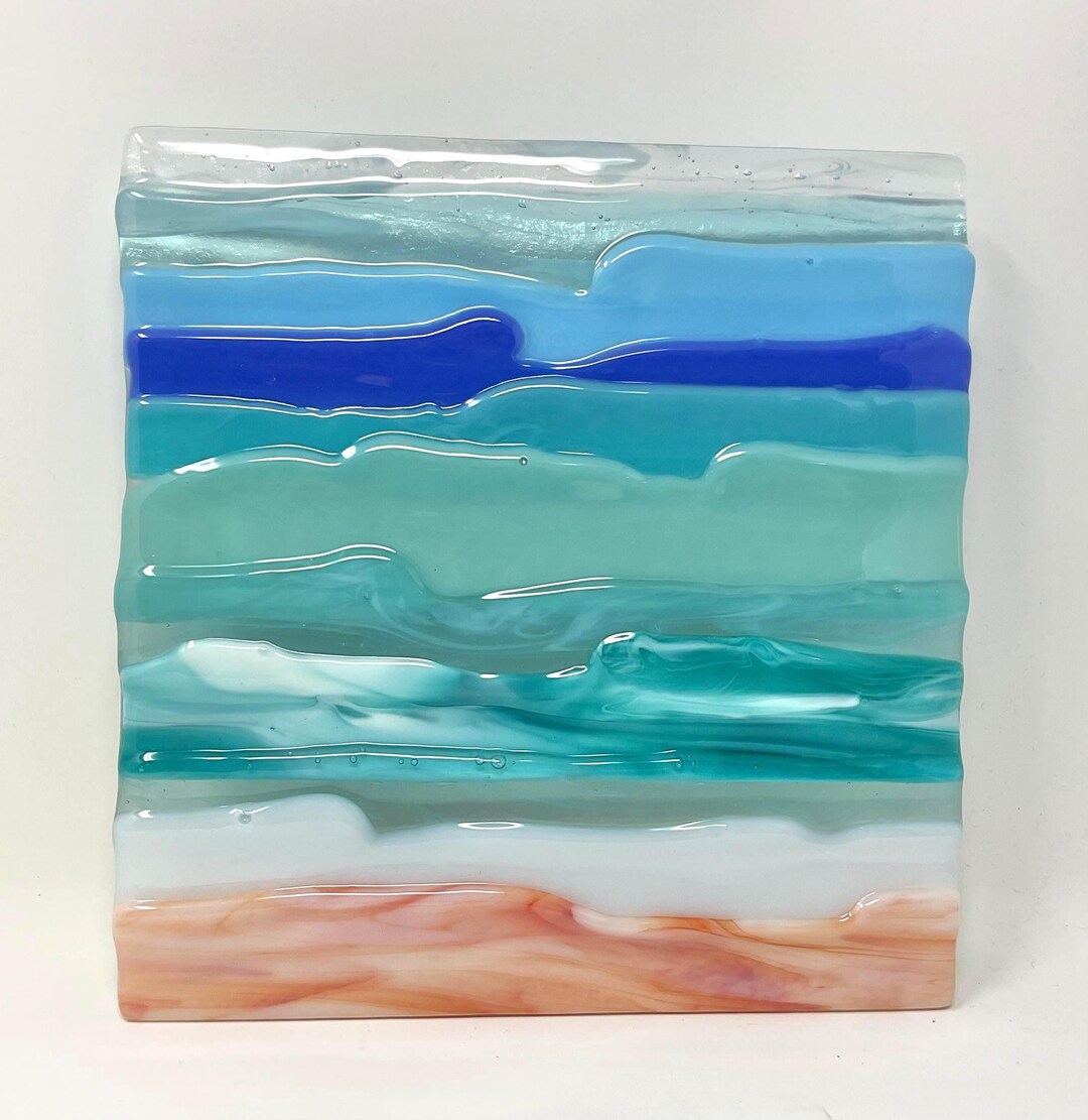 Fused Glass Art, Ocean Beach Glass Panel, Coastal Decor Wall Art - Etsy