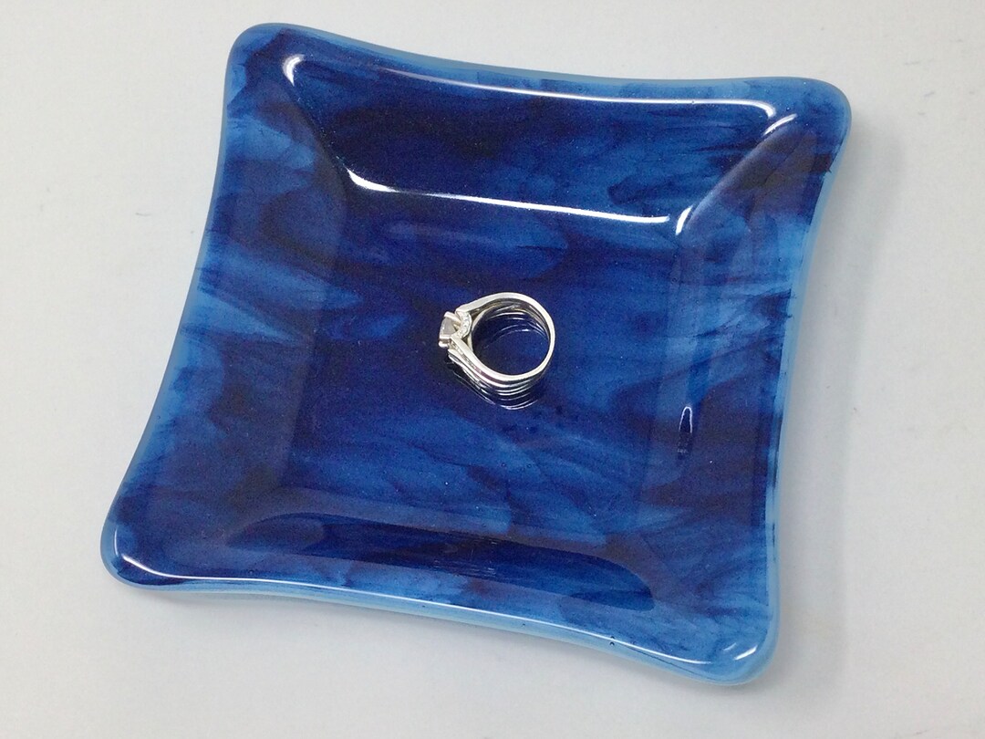 Blue Art Glass Ring Dish: Fused Glass Decorative Tray - Etsy