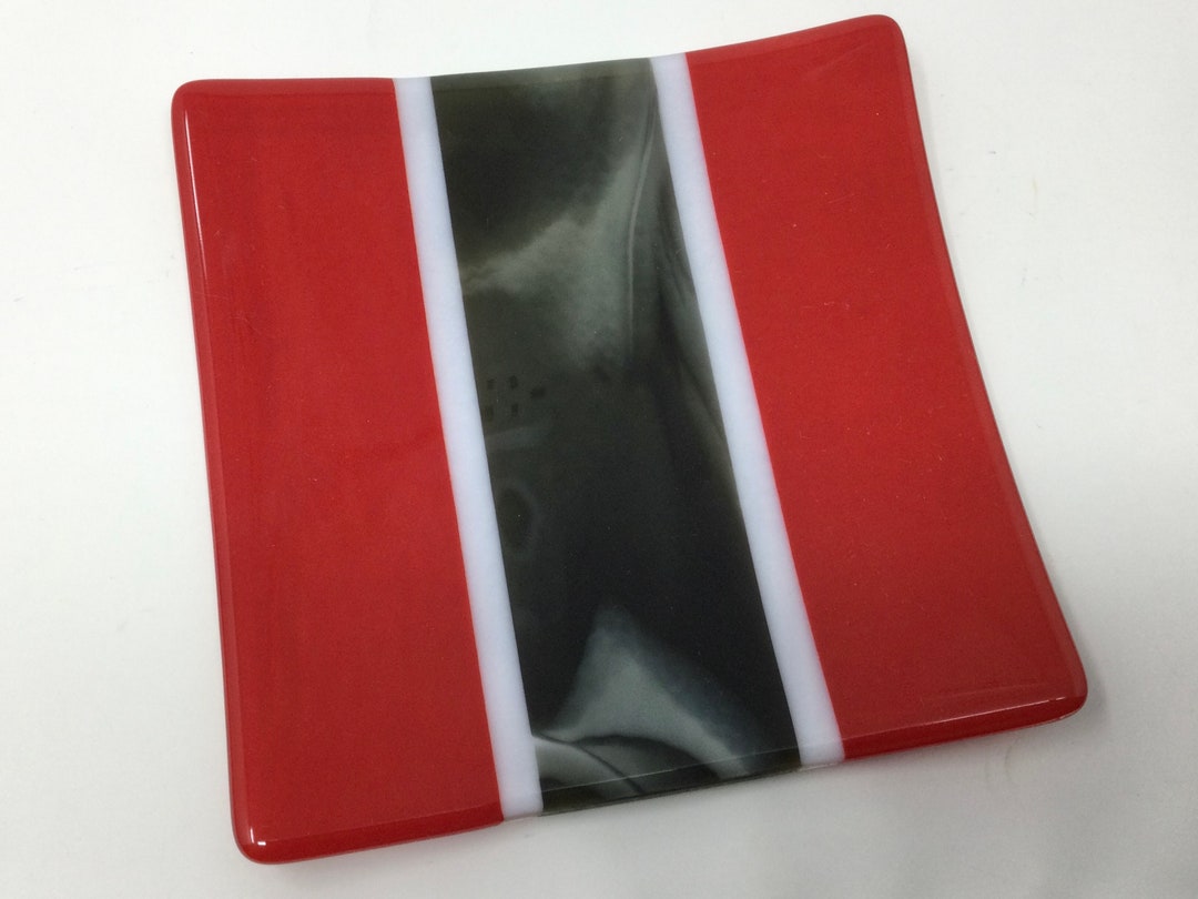 Red Black Fused Glass Plate, Red Art Glass Serving Dish - Etsy