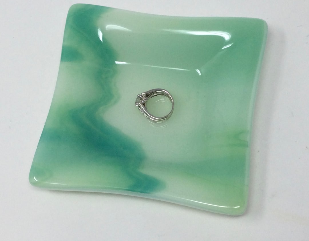 Teal Green Art Glass Ring Dish: Fused Glass Tray (4 3/4" Square) - Etsy