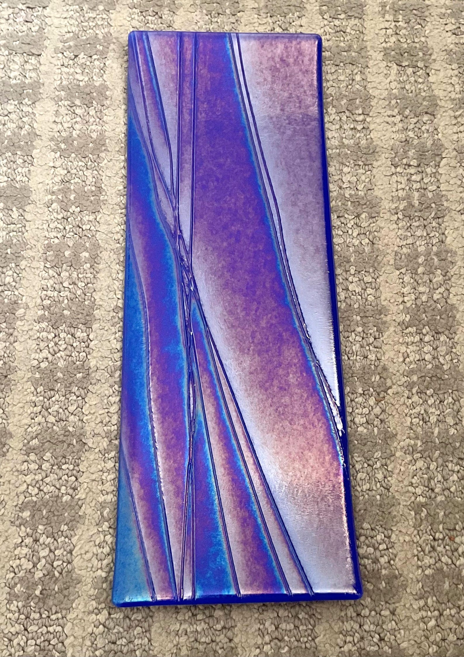 Cobalt Blue Iridescent Art Glass Tray: Handmade Decorative Channel ...