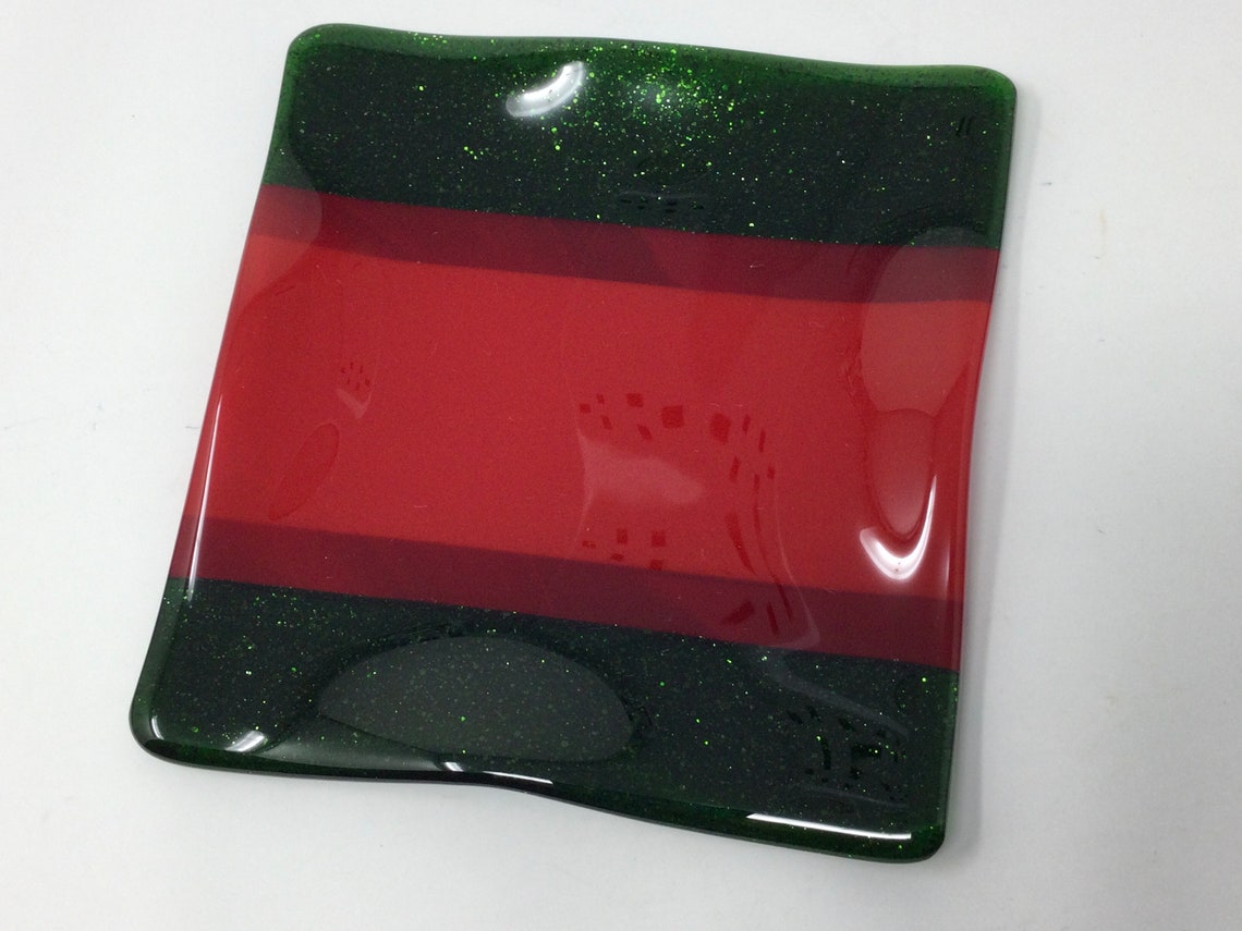 Red Green Plate, Fused Art Glass Holiday Serving Dish - Etsy