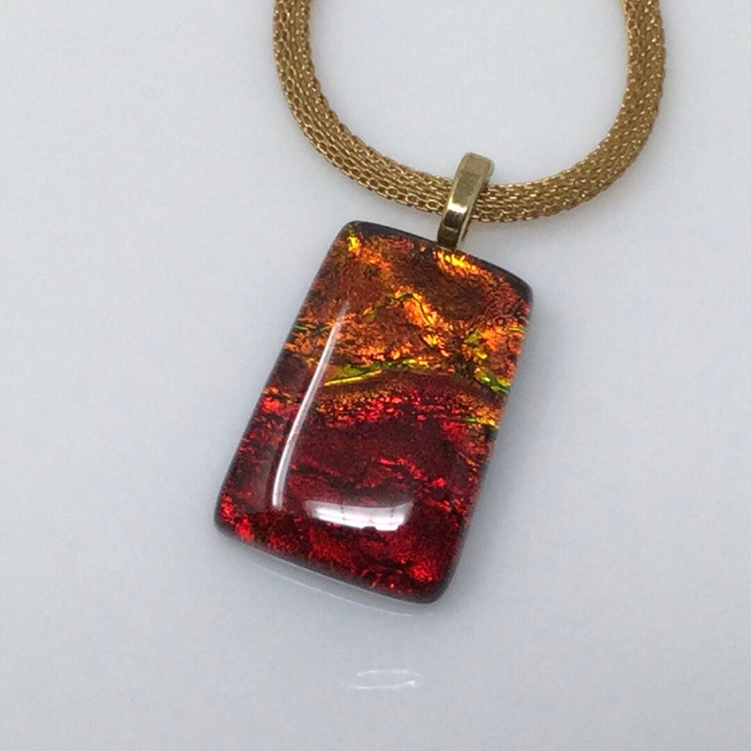 Red Gold Necklace, Dichroic Glass Pendant, Fused Glass Jewelry - Etsy