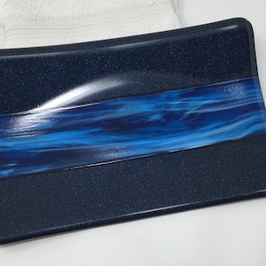 Aventurine Blue Fused Glass Tray, Blue Art Glass Serving Tray - Etsy