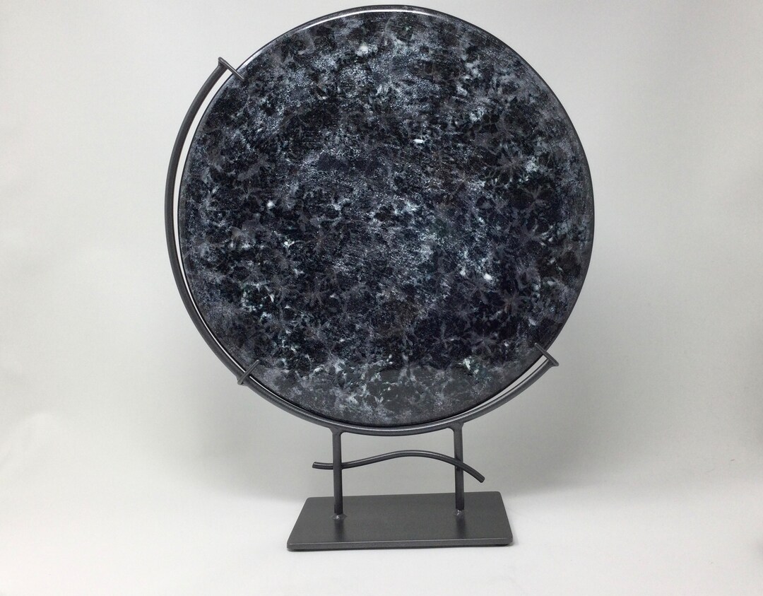 Fused Glass Art: Black Silver Galaxy Sculpture With Steel Stand - Etsy