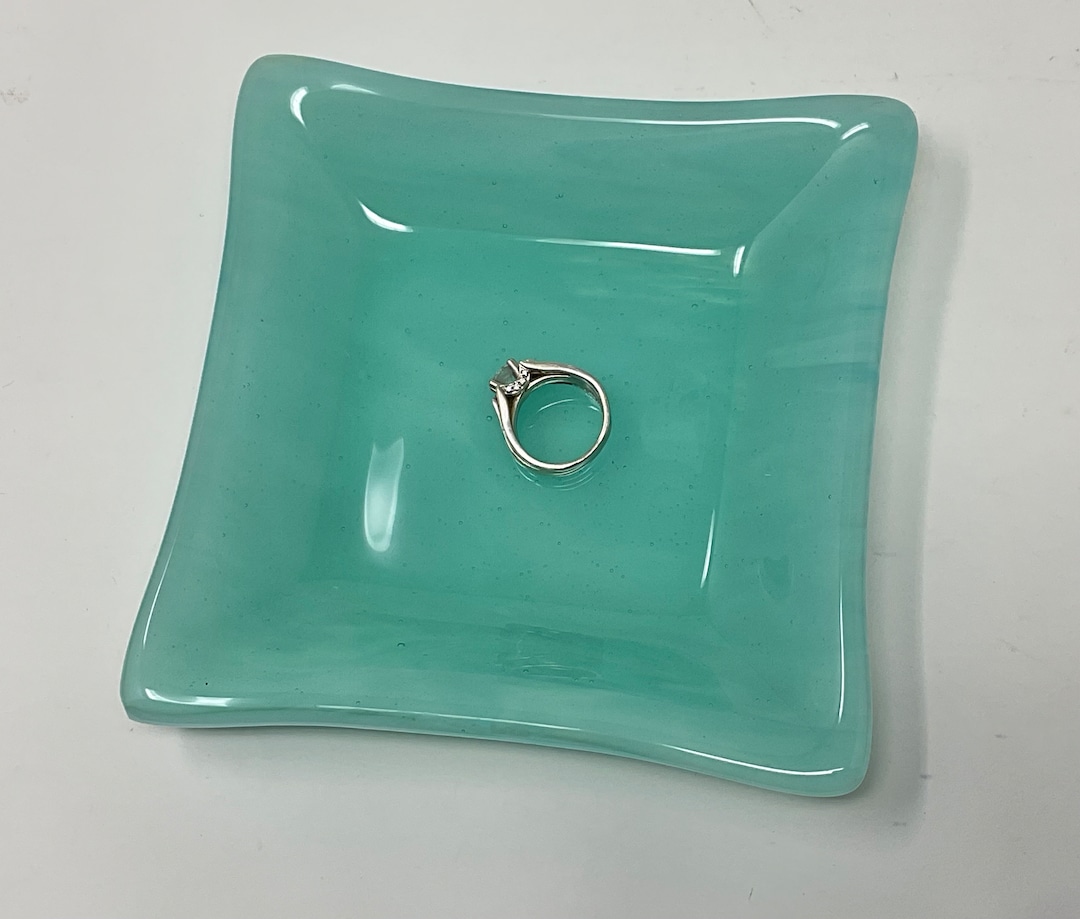 Turquoise Fused Glass Ring Dish: Art Glass Trinket Tray - Etsy