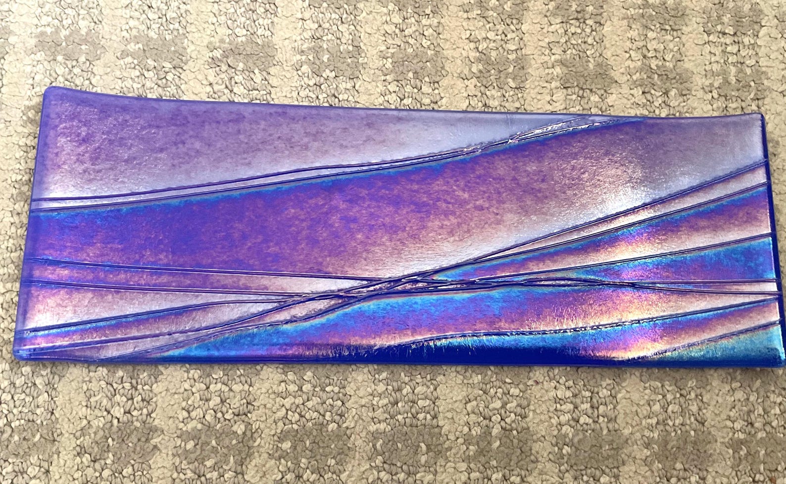 Cobalt Blue Iridescent Art Glass Tray: Handmade Decorative Channel ...