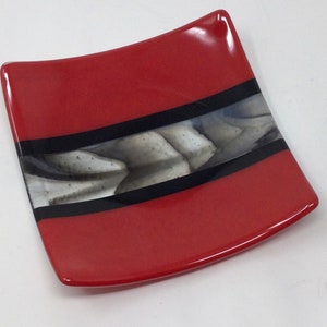 Red Black Fused Glass Plate, Red Art Glass Serving Dish - Etsy