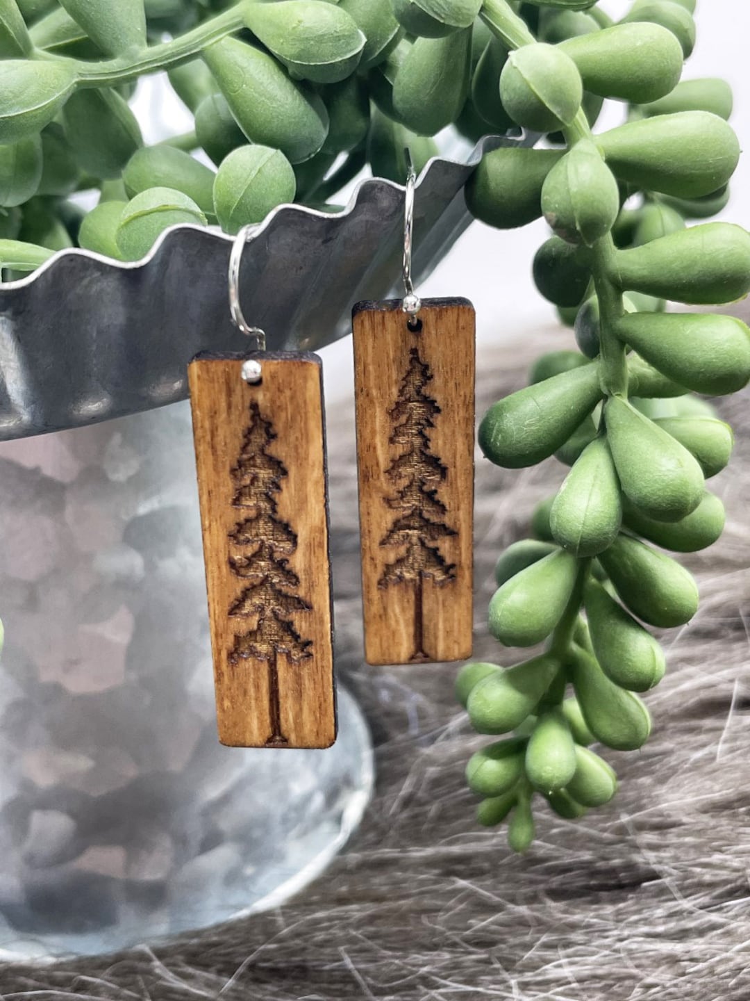 Pine Tree Dangle Earrings, Wood Tree Earrings, Tree Earrings, Wood ...
