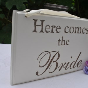 Here Comes the Bride Wedding Sign, Hand Painted and Laser Engraved ...