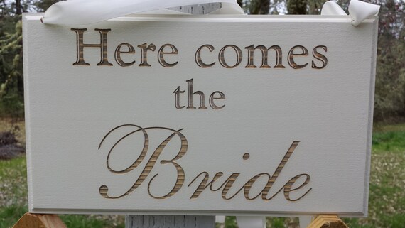 Wedding Sign Double Sided here Comes the Bride & | Etsy