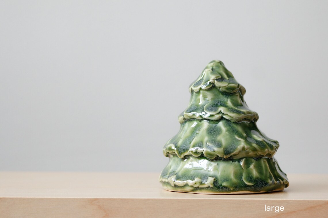 Christmas Table Decor Ceramic Tree Green Gloss Figurine - Etsy