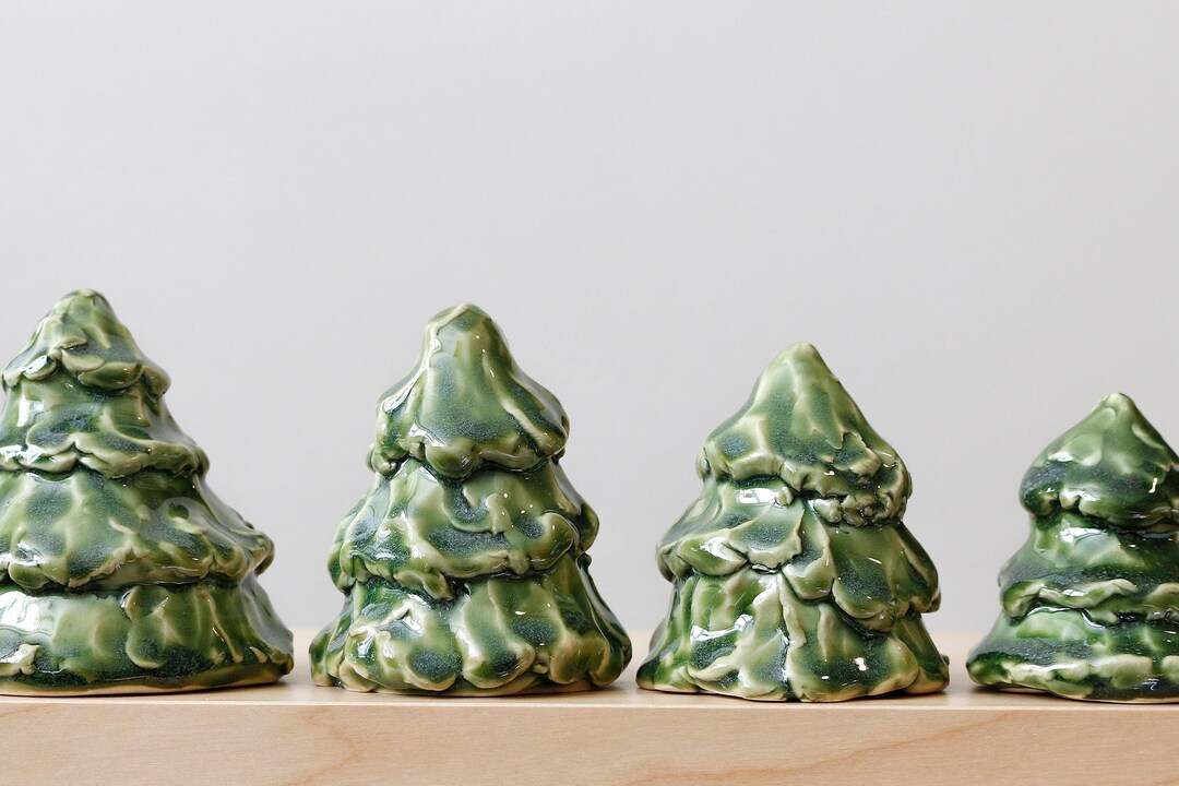 Christmas Table Decor Ceramic Tree Green Gloss Figurine - Etsy