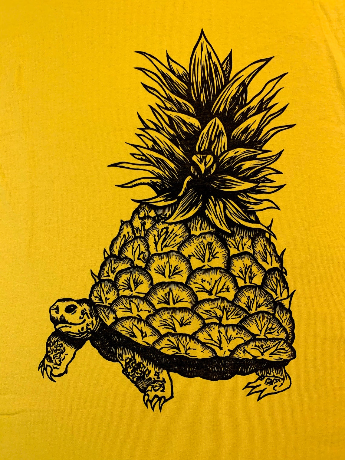 Pineapple Turtle Hand Printed, Relief Block T-shirt - Etsy