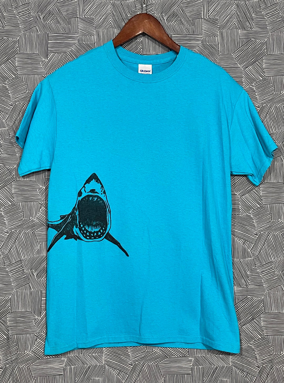 MISPRINT* Size: M Shark Attack! - Hand Printed, Relief Block T-shirt (8 ...