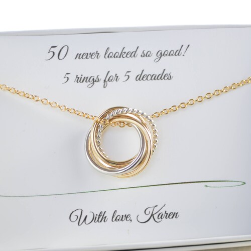 50th Birthday Gift for Women Petite Rings Necklace 5th - Etsy