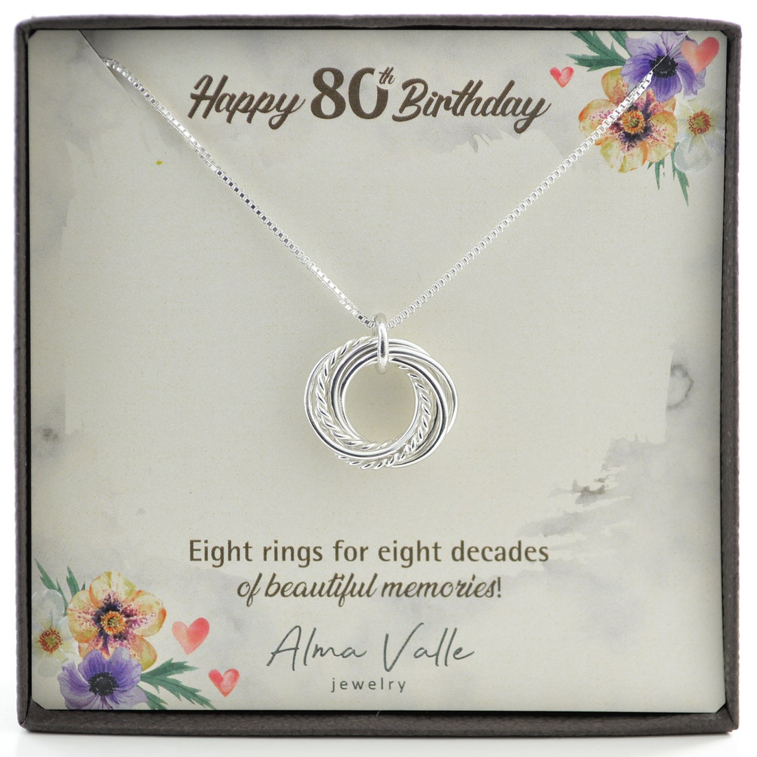 80th Birthday Gift for Mom, 8 Rings Necklace, 80th Birthday Jewelry ...