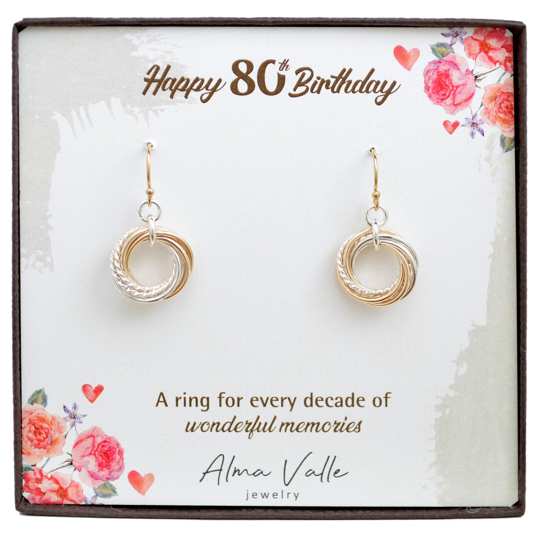 80th Birthday, Eight Rings Earrings, 80th Birthday Gift for Grandma ...
