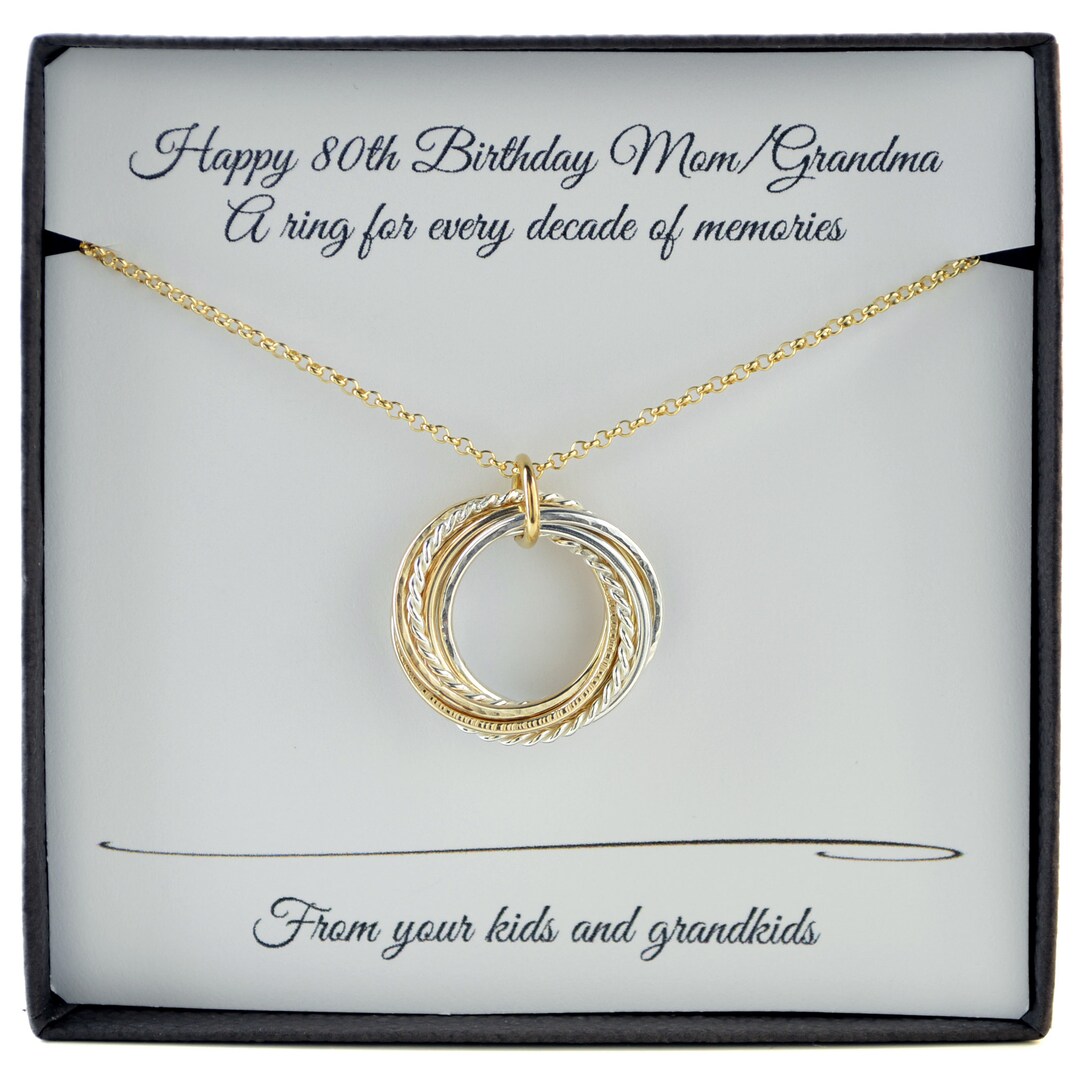 80th Birthday Necklace, 8 Rings Necklace, 80th Birthday Gift for Mom, 8 ...