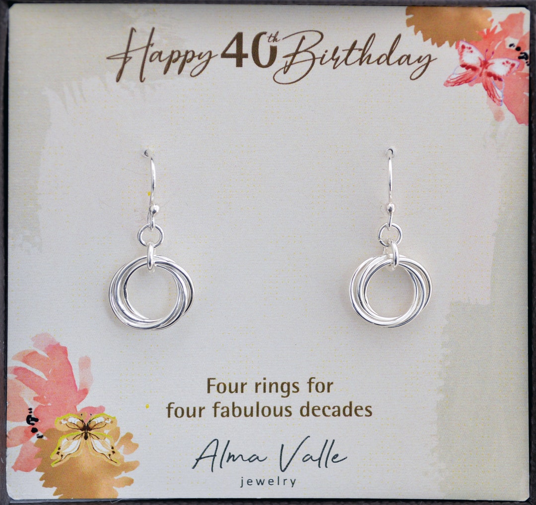 4 Rings Earrings, 40th Birthday Gift, Gift for Daughter, 40th Birthday ...