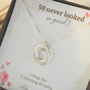 50th Birthday jewelry for women 5 Rings necklace 50th | Etsy