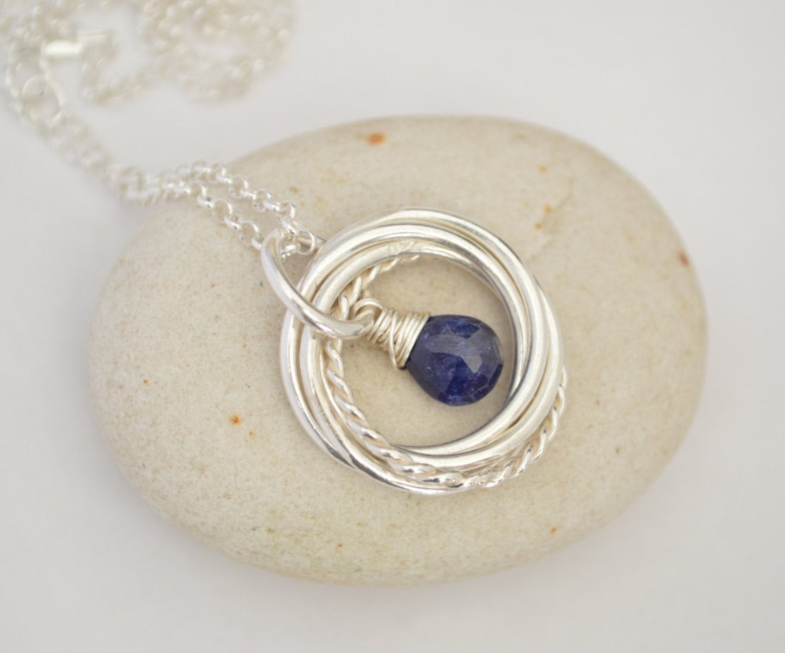 September Birthstone Jewelry, Blue Sapphire Necklace, 5 Interlocking ...