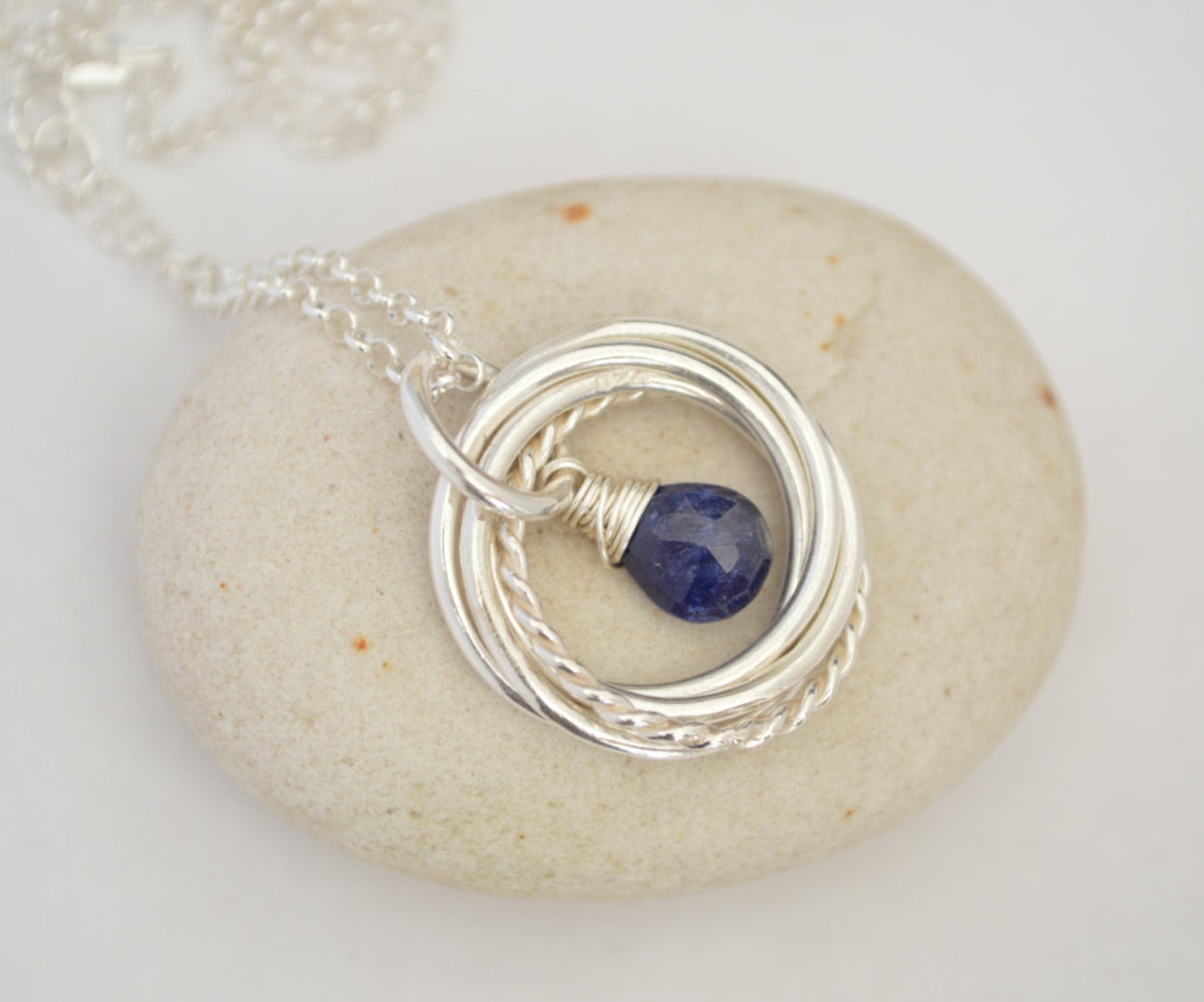 September Birthstone Jewelry, Blue Sapphire Necklace, 5 Interlocking ...