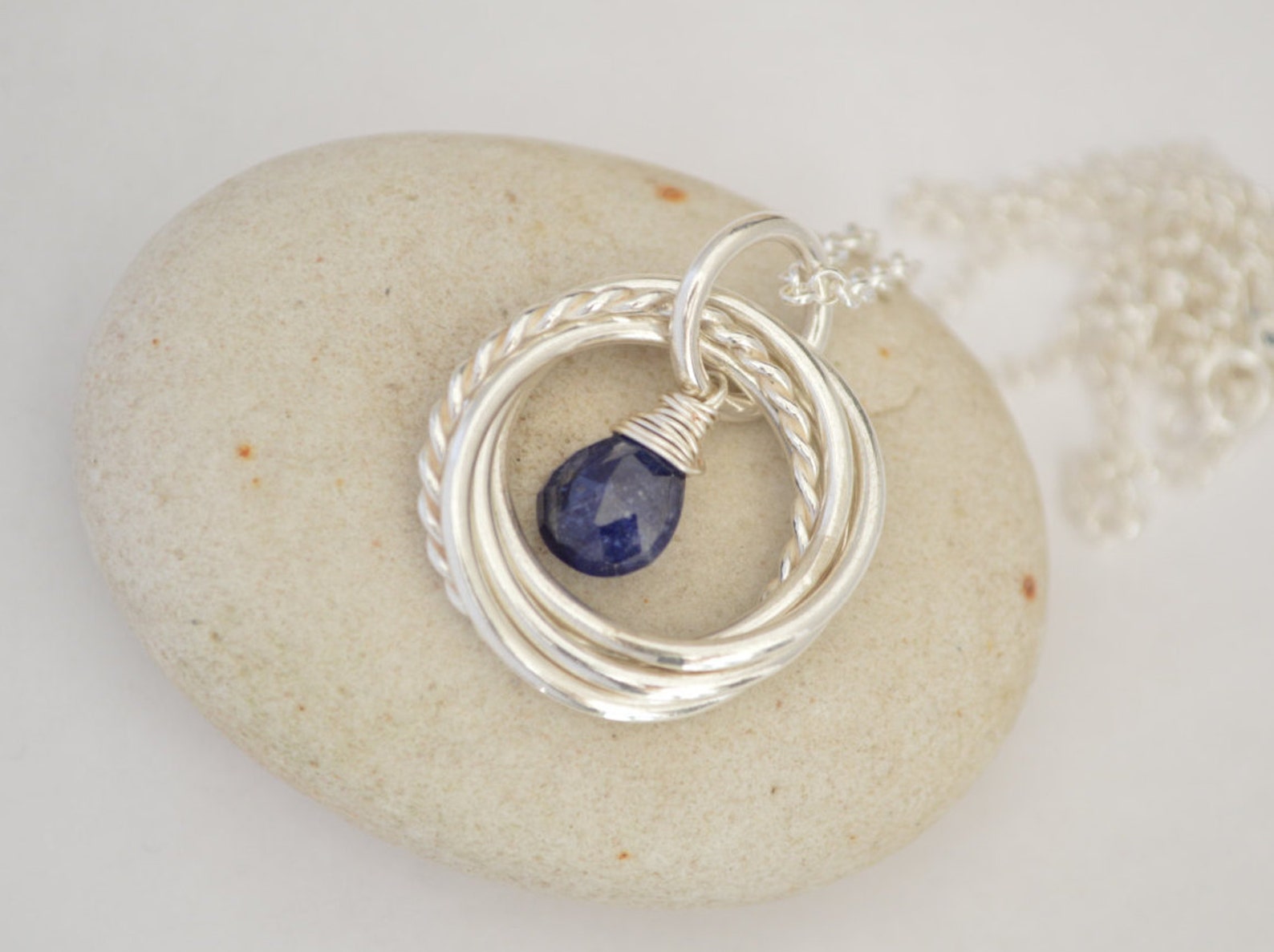 September Birthstone Jewelry, Blue Sapphire Necklace, 5 Interlocking ...
