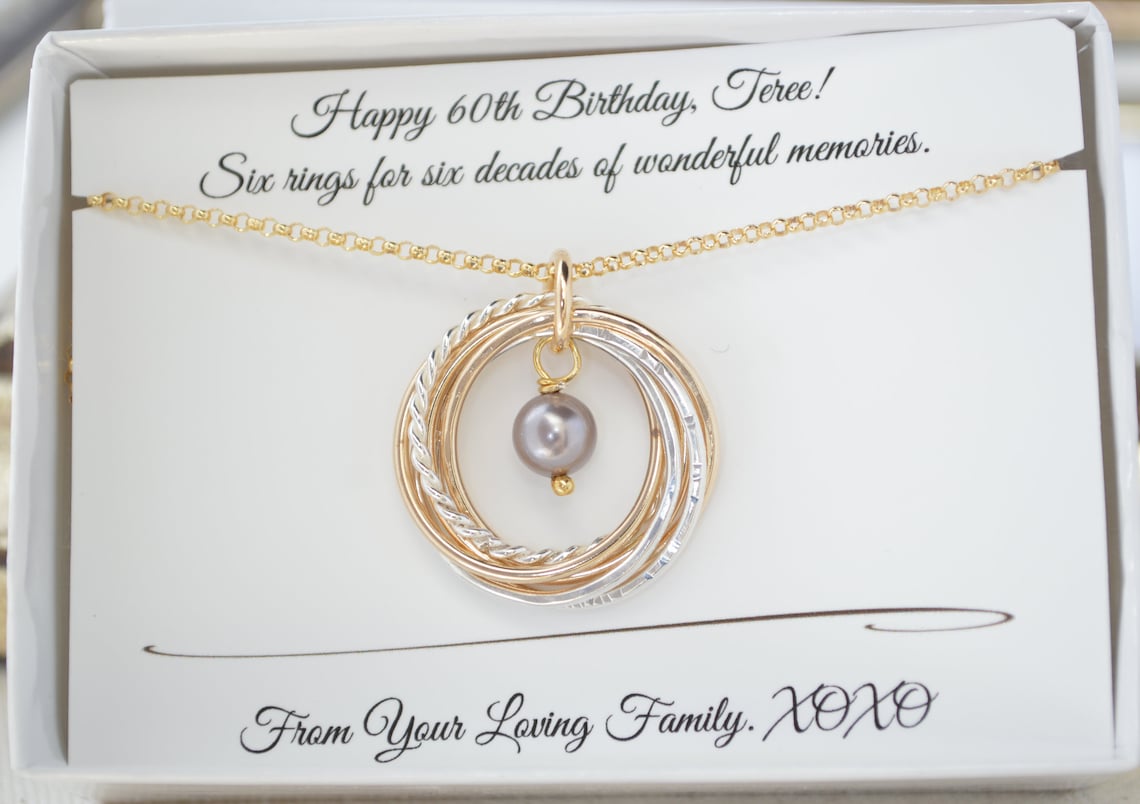 60th Birthday Jewelry for Mom, Gold Pearl Necklace, 60th Birthday Gift ...