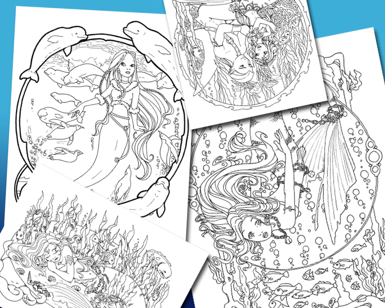 5 Digital Mermaid Coloring Pages Instant Download - Etsy Australia