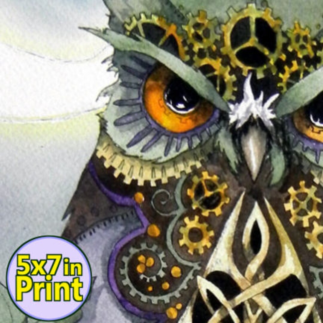 Clockwork Owl 5x7 Print - Etsy