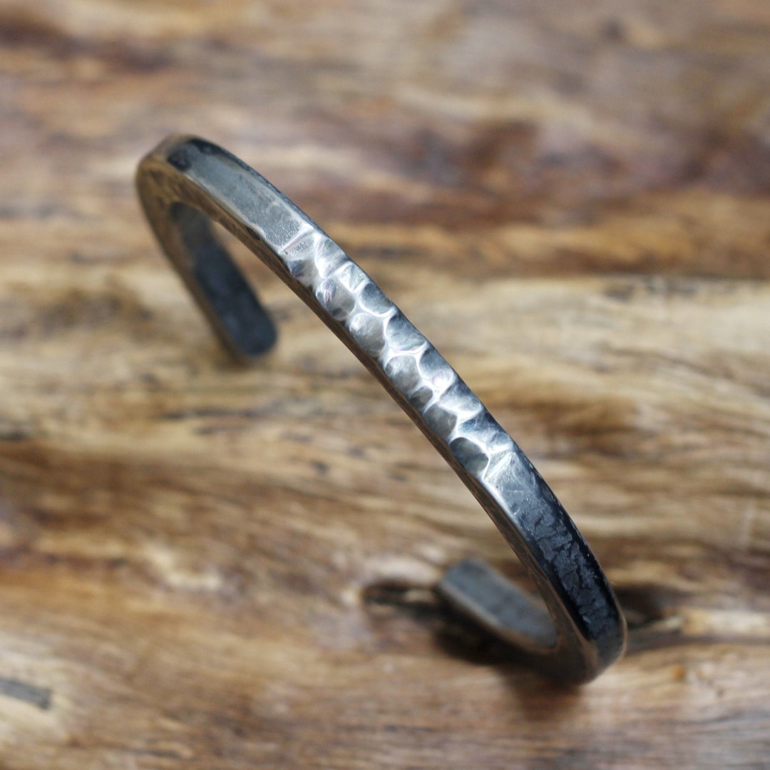 6mm Wide, Titanium Cuff Bracelet, Hammered Rustic Rough Rock Style ...