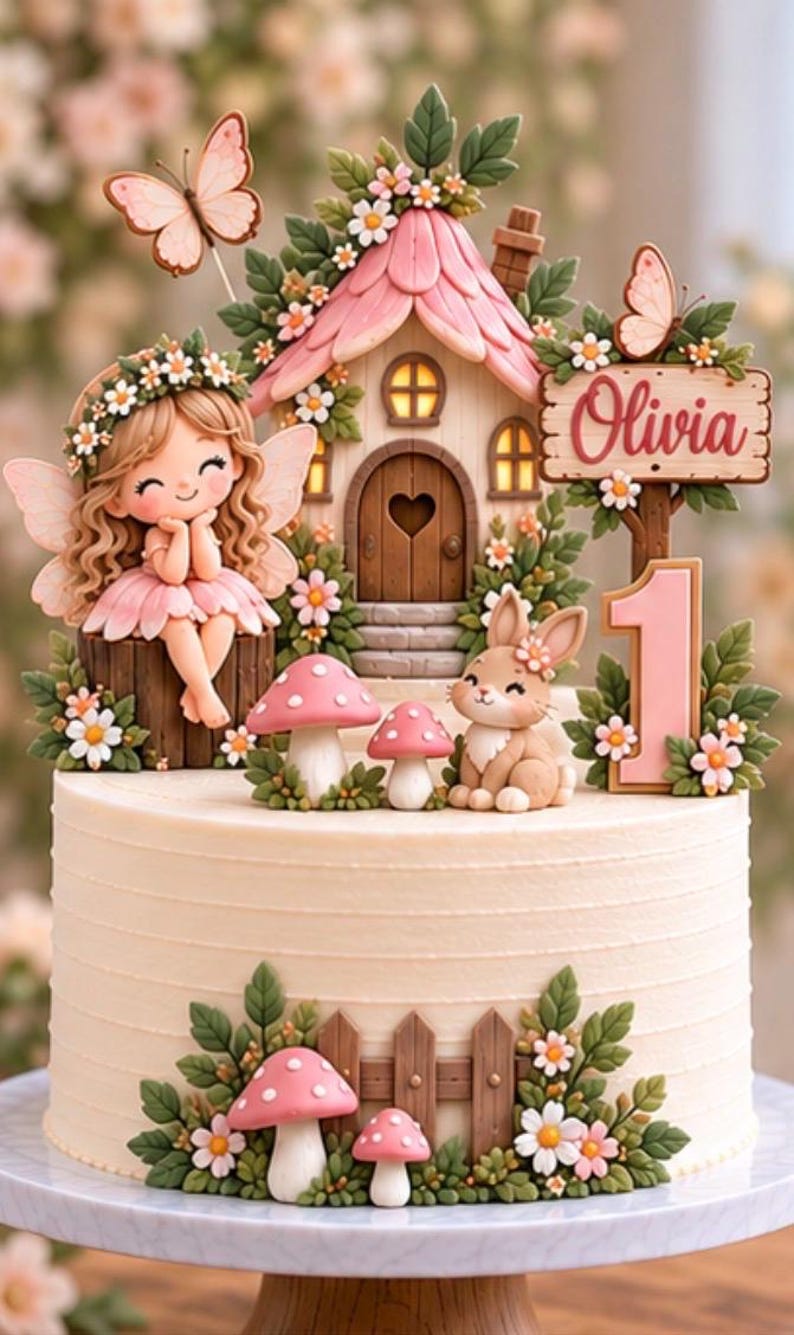 Personalized Fairy Garden Cake Topper, Enchanted Birthday Decorations ...