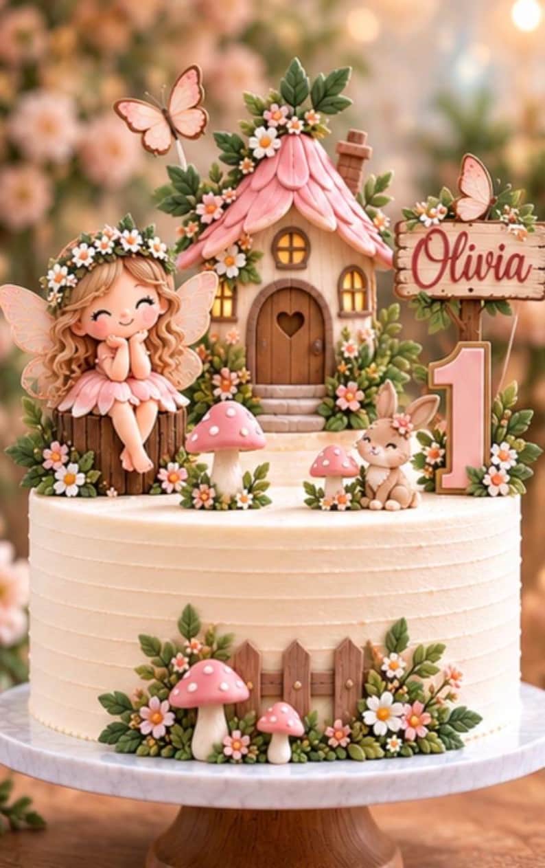Personalized Fairy Garden Cake Topper, Enchanted Birthday Decorations ...