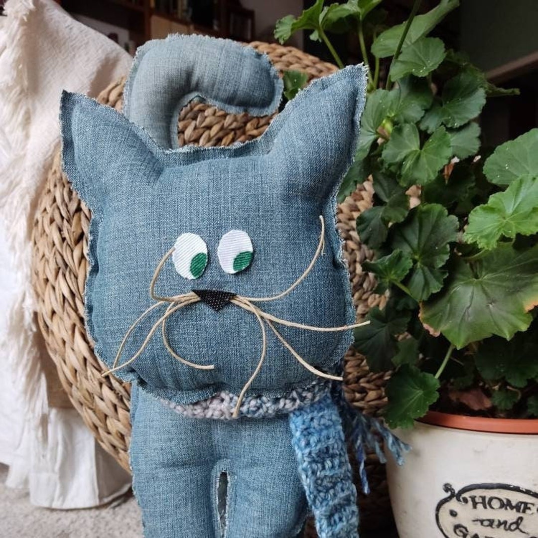 Blue Plushy Cat Plushy Animal Standing Cat Toy Cat Home Decor Cat - Etsy