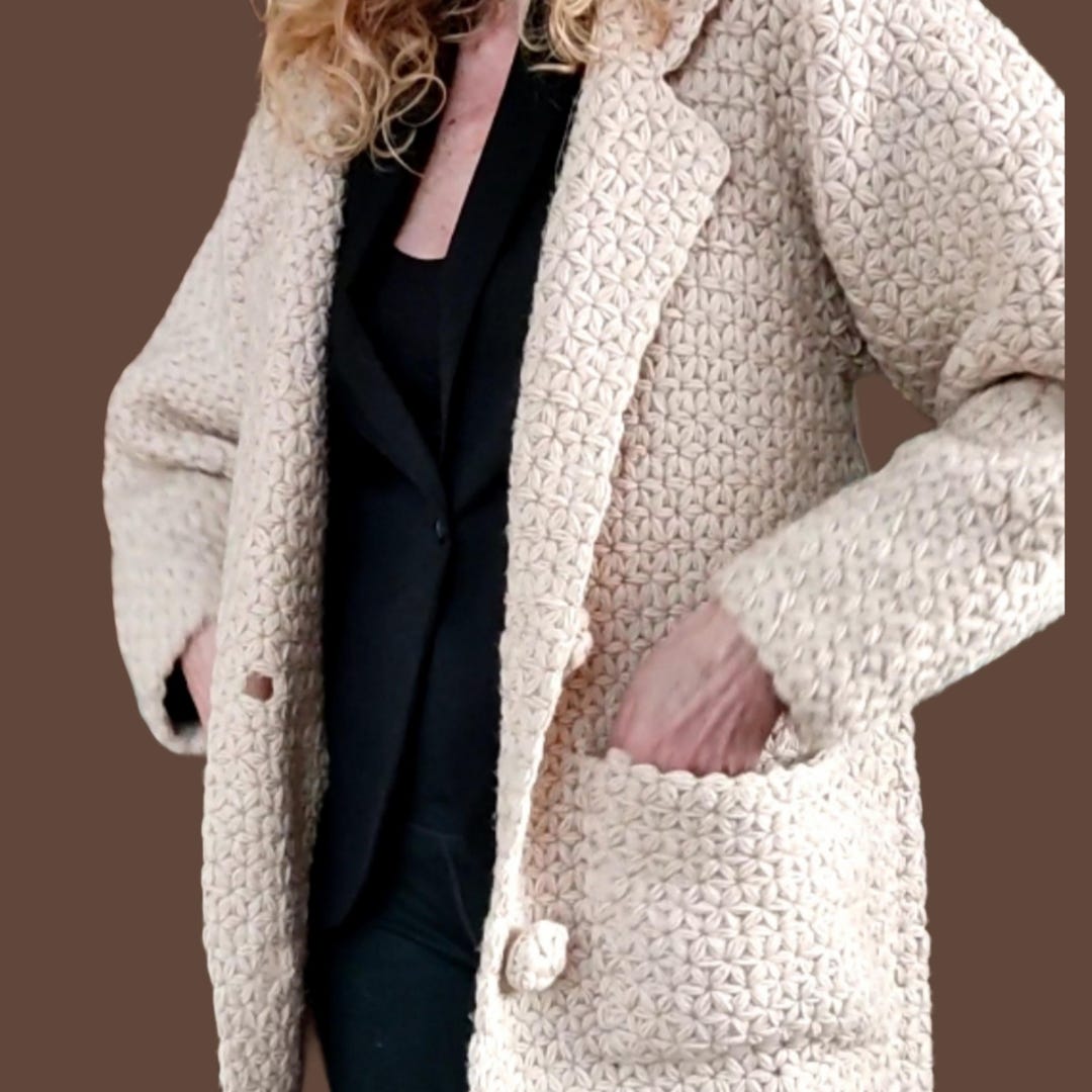 Chunky Long Crochet Cardigan, Beige Finished Crochet Womens Long Jacket ...