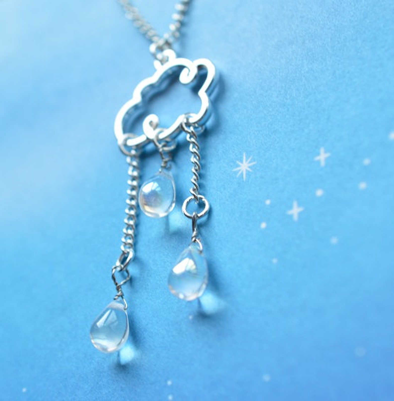Biolojewelry - Meteorology Cloud Rain Drop Necklace - Etsy