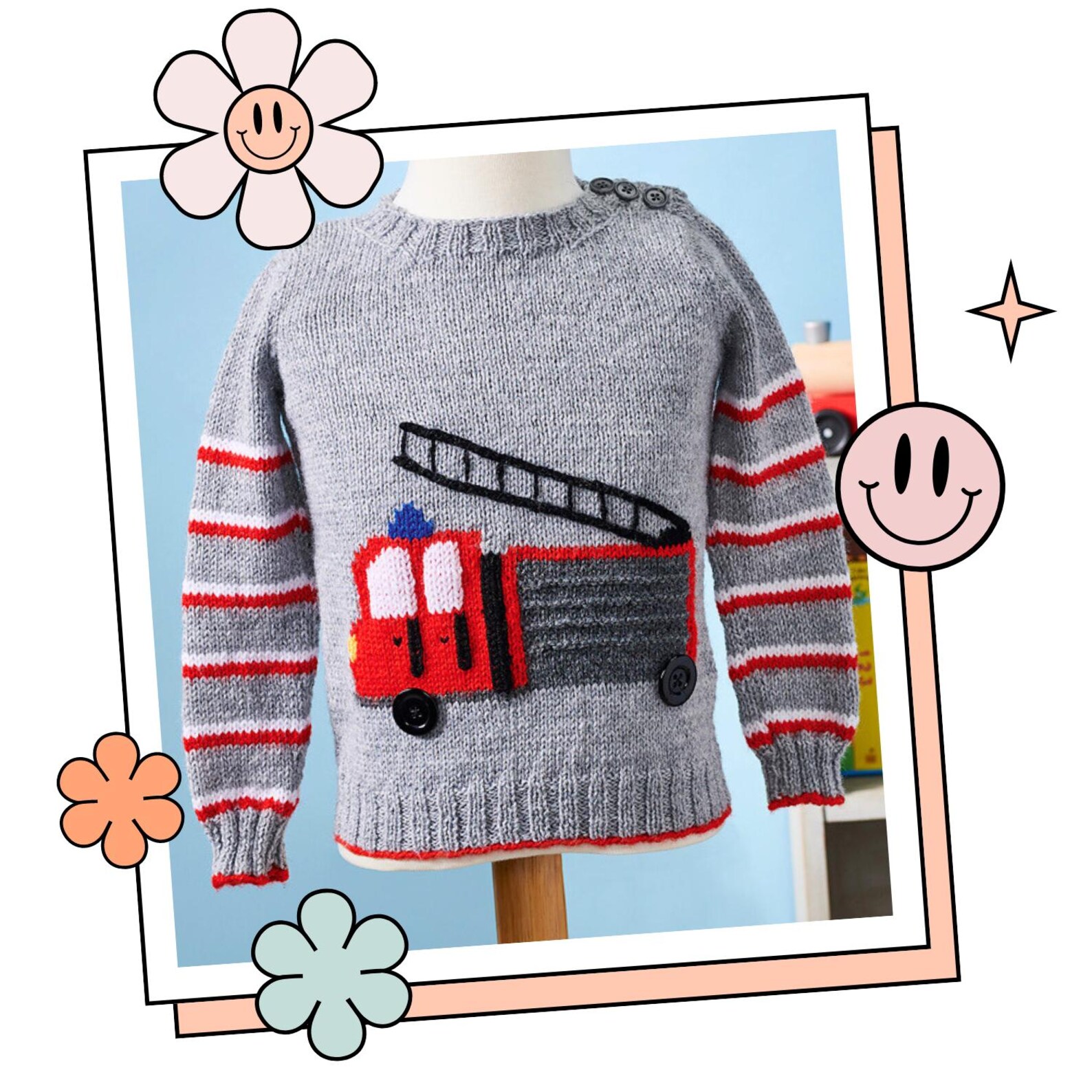Call the Brigade, Fire Engine Kids Jumper Knitting Pattern - DOWNLOAD ...